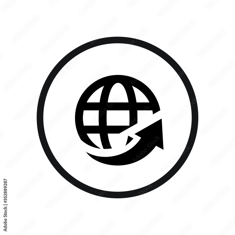 Black round international round globe with turn arrow icon, business ...