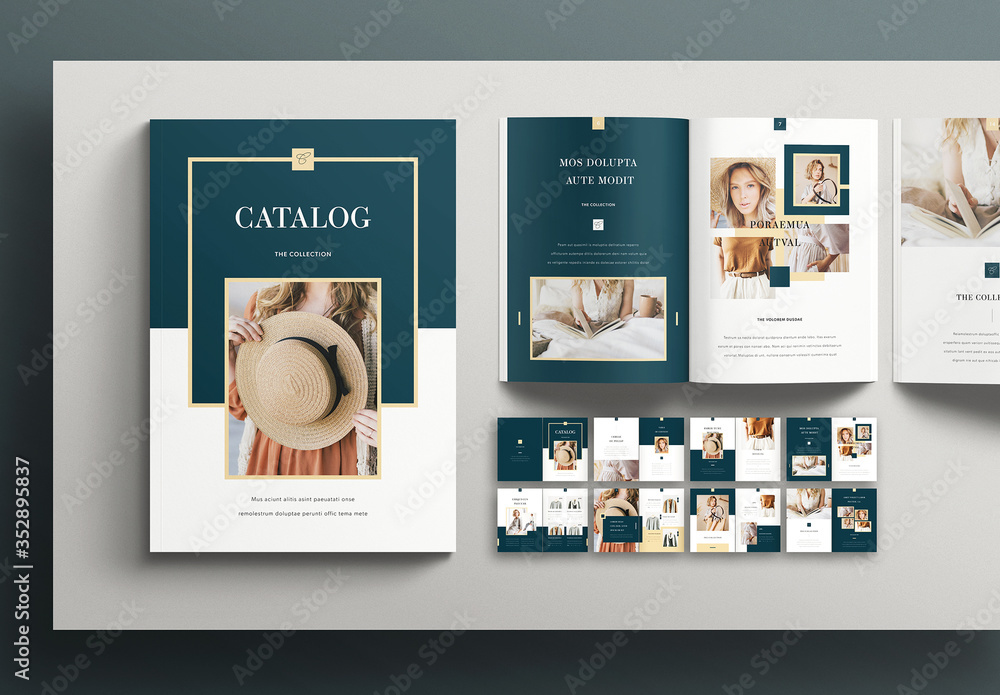 Catalog Layout with Teal Accents Stock Template | Adobe Stock