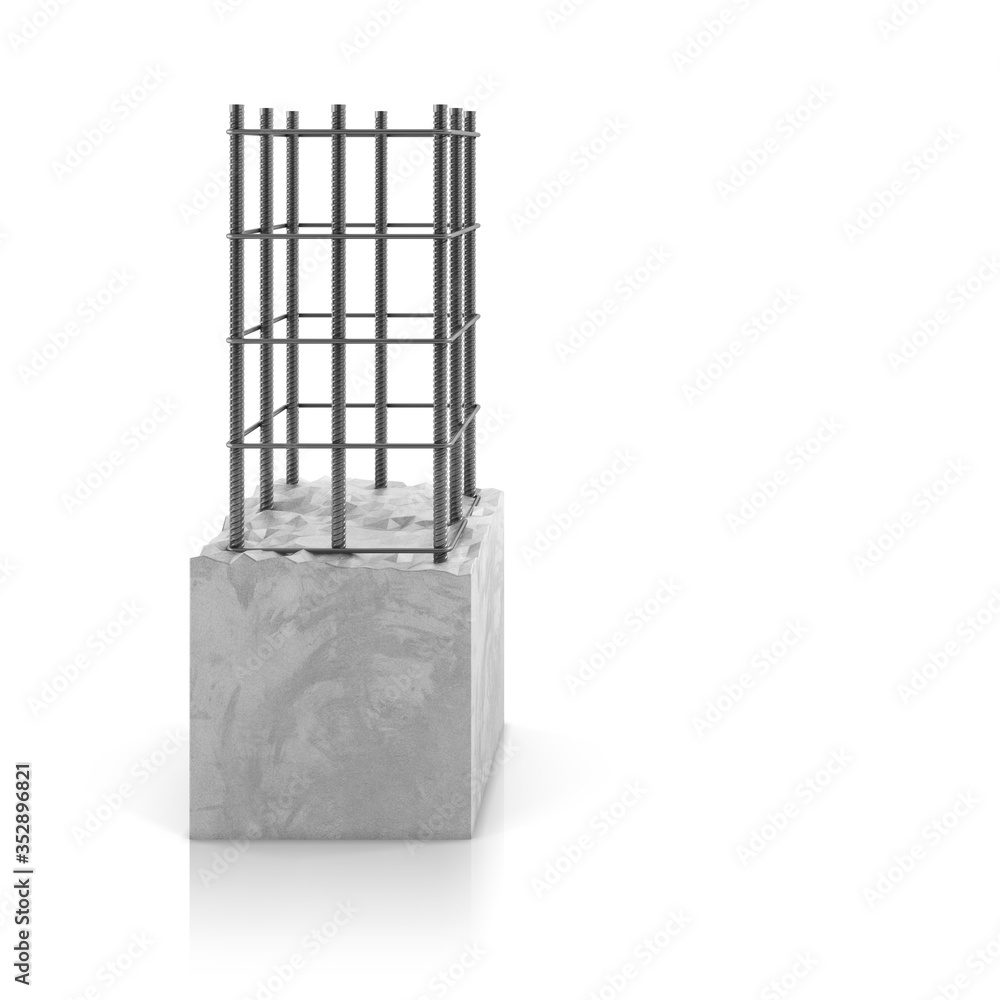 Rebar steel in reinforced concrete block on white background. Stock ...
