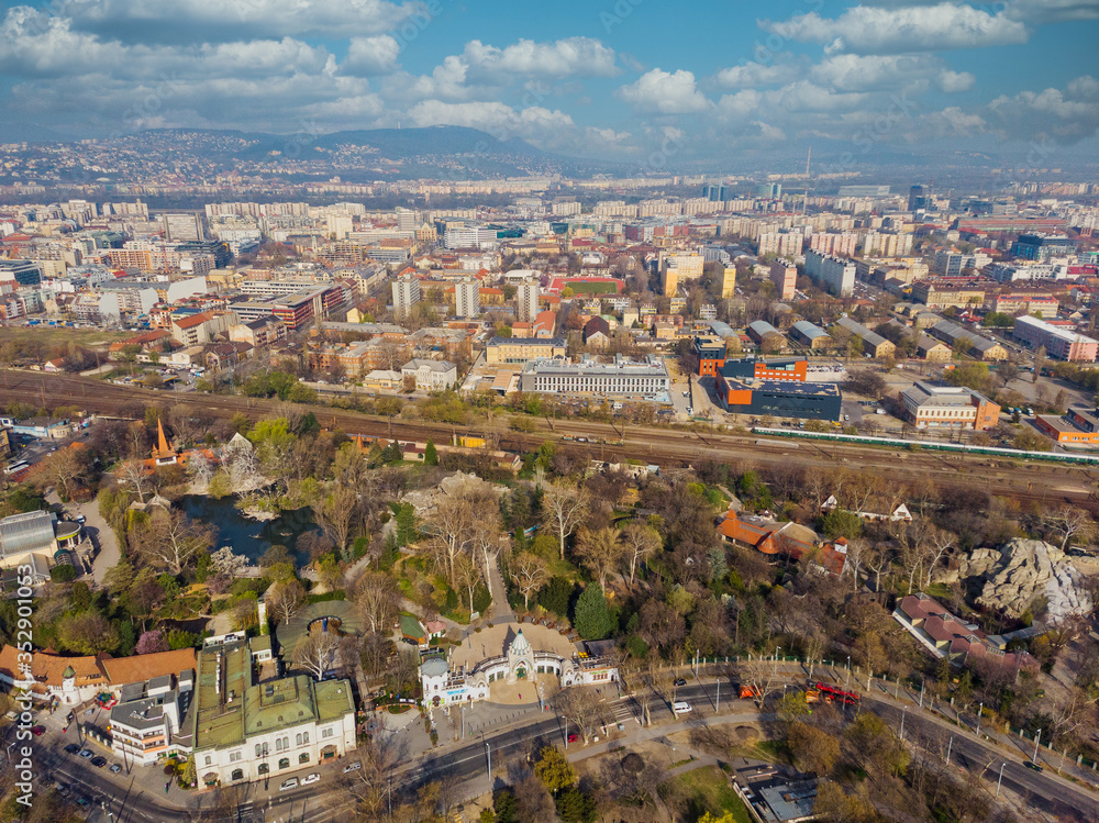 Beautiful top view of the zoo in Budapest. Top view of the railway ...