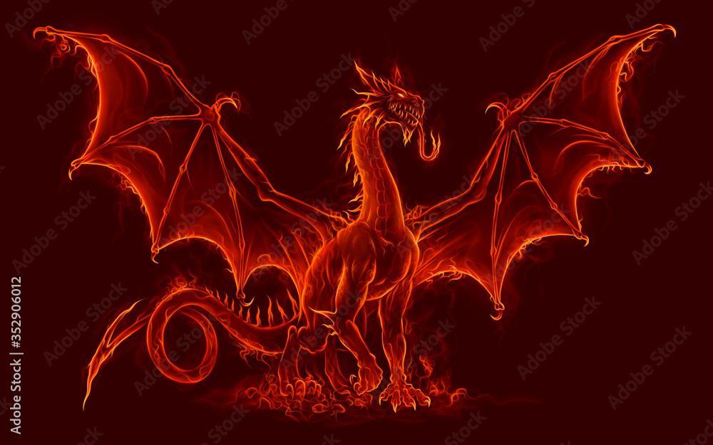 Fire medieval dragon Stock Illustration | Adobe Stock
