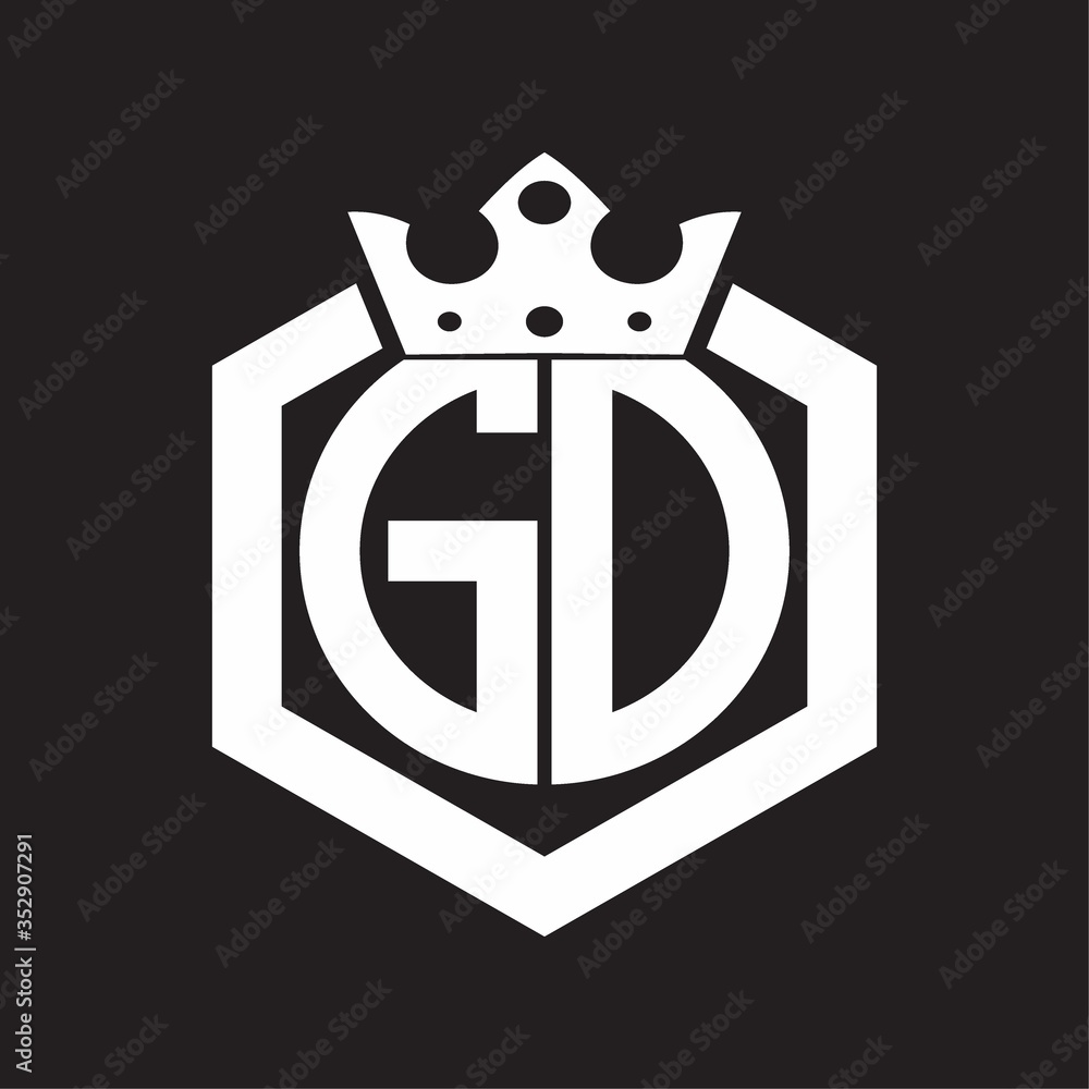 GD Logo monogram rounded by hexagon shape with crown design template ...