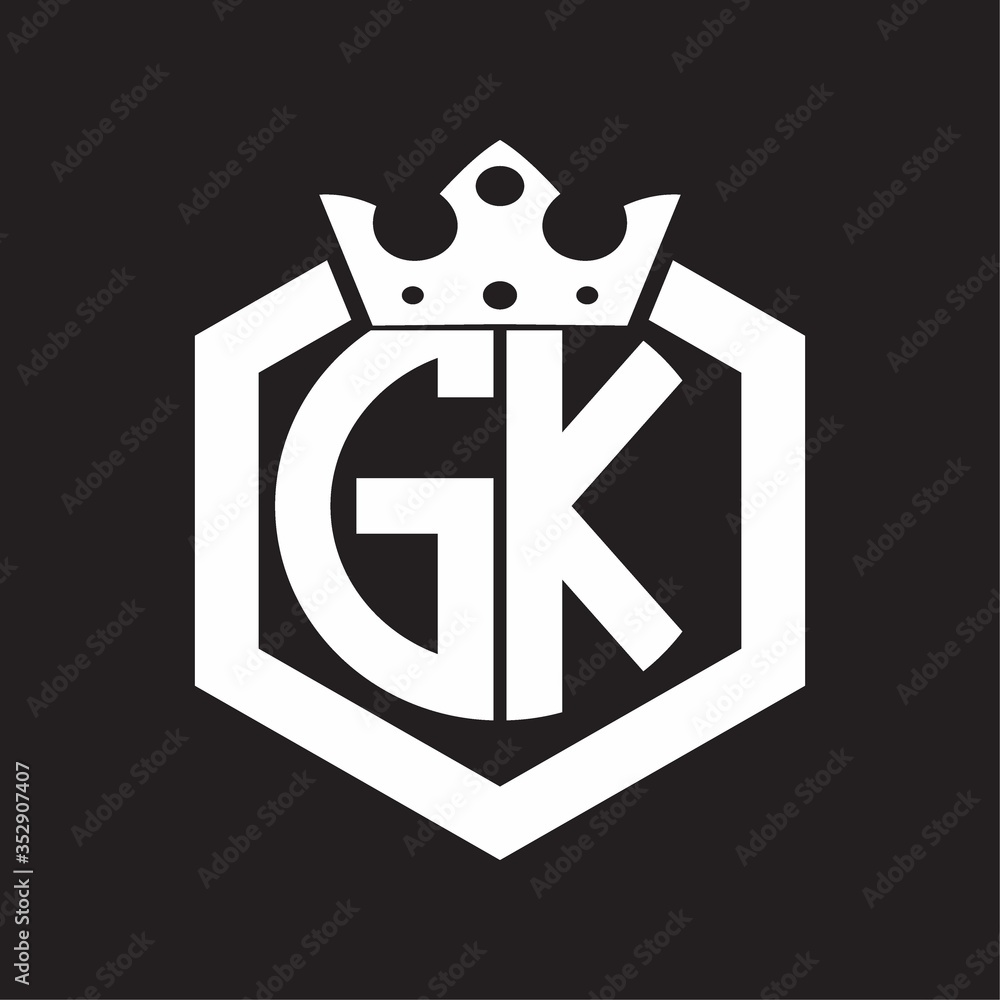 GK Logo monogram rounded by hexagon shape with crown design template ...