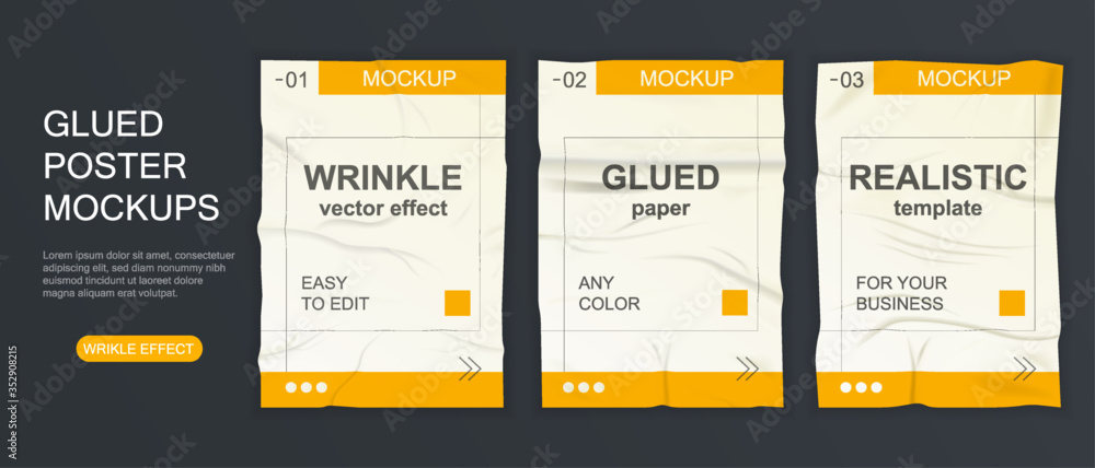 Realistic Wrinkled poster template. Effect of poorly glued paper ...