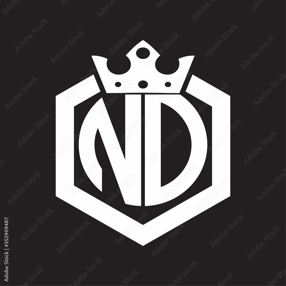 ND Logo monogram rounded by hexagon shape with crown design template ...