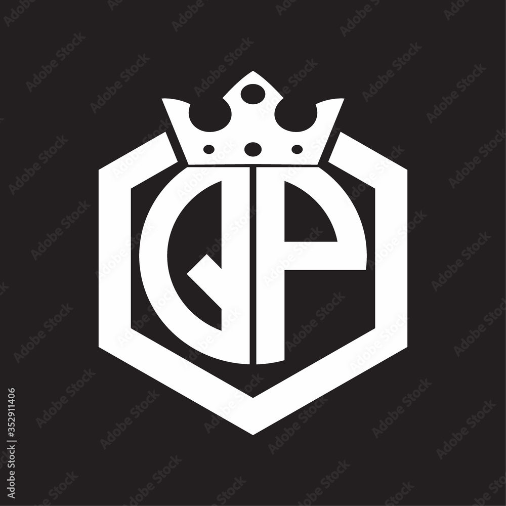 QP Logo monogram rounded by hexagon shape with crown design template ...