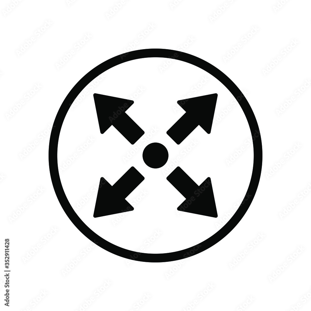 Black round extend icon, 4 crossed arrow, simple guard joystick shape ...