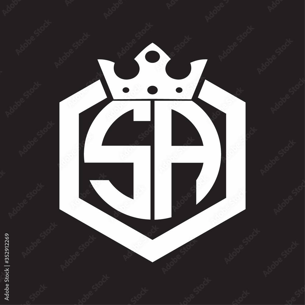 SA Logo monogram rounded by hexagon shape with crown design template ...