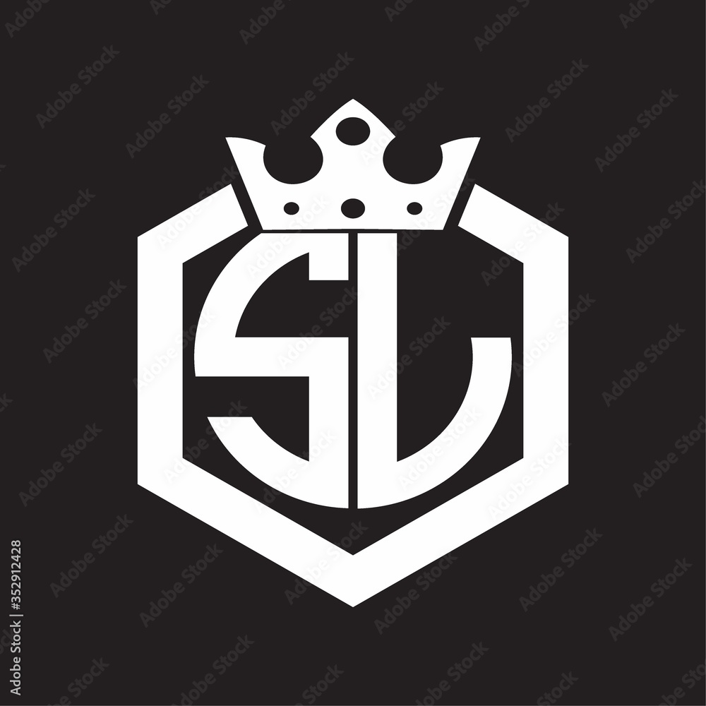 SL Logo monogram rounded by hexagon shape with crown design template ...