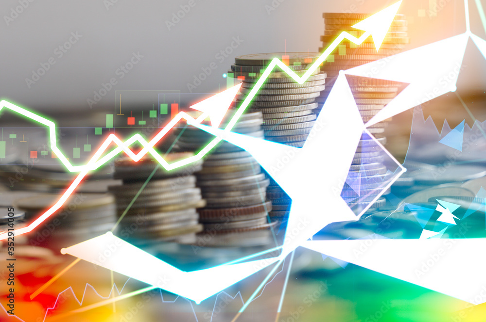 Stock market digital graph chart on LED display concept. A large ...