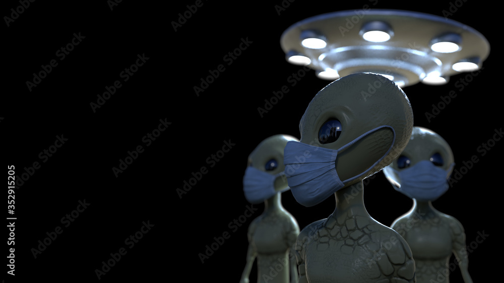 Ilustração do Stock: 3d model of aliens wearing a surgical mask with an ...
