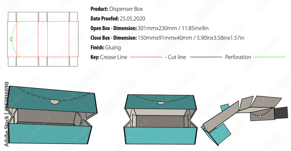 Dispenser Box packaging design template perforation , full closure ...
