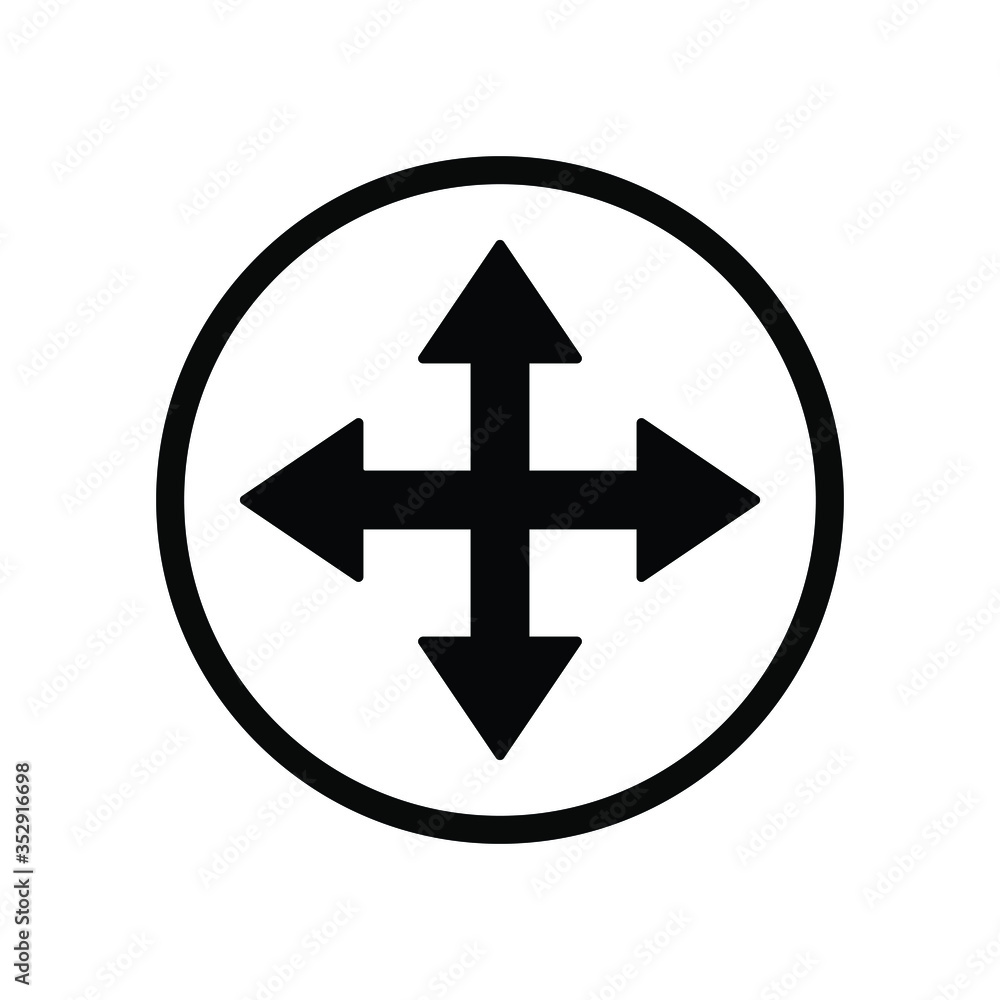 Black round extend arrow icon, 4 positions crossed, up down right left ...