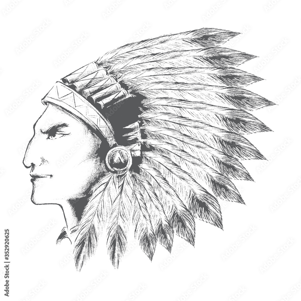 Hand drawing Vector Illustration Of Native American Chief Stock Vector ...