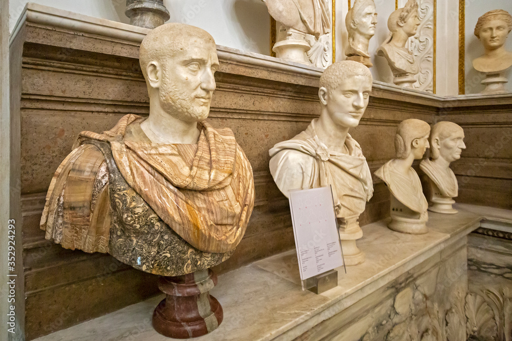 Rome, Italy - January, 6, 2020. Ancient statues on display of ...