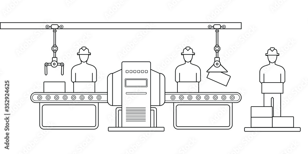 Conveyor assembly line in outline style. Automatic production line ...