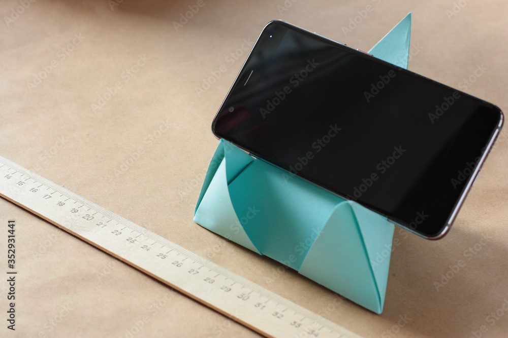 Hand made smartphone holder from A4 cardboard. Origami. DIY. Step-by ...