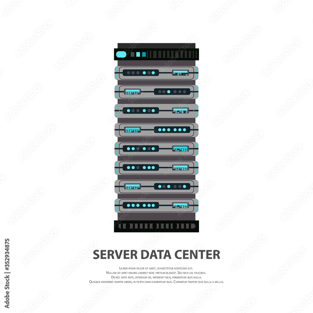 Cartoon server data center icon in flat style isolated on white. Big ...