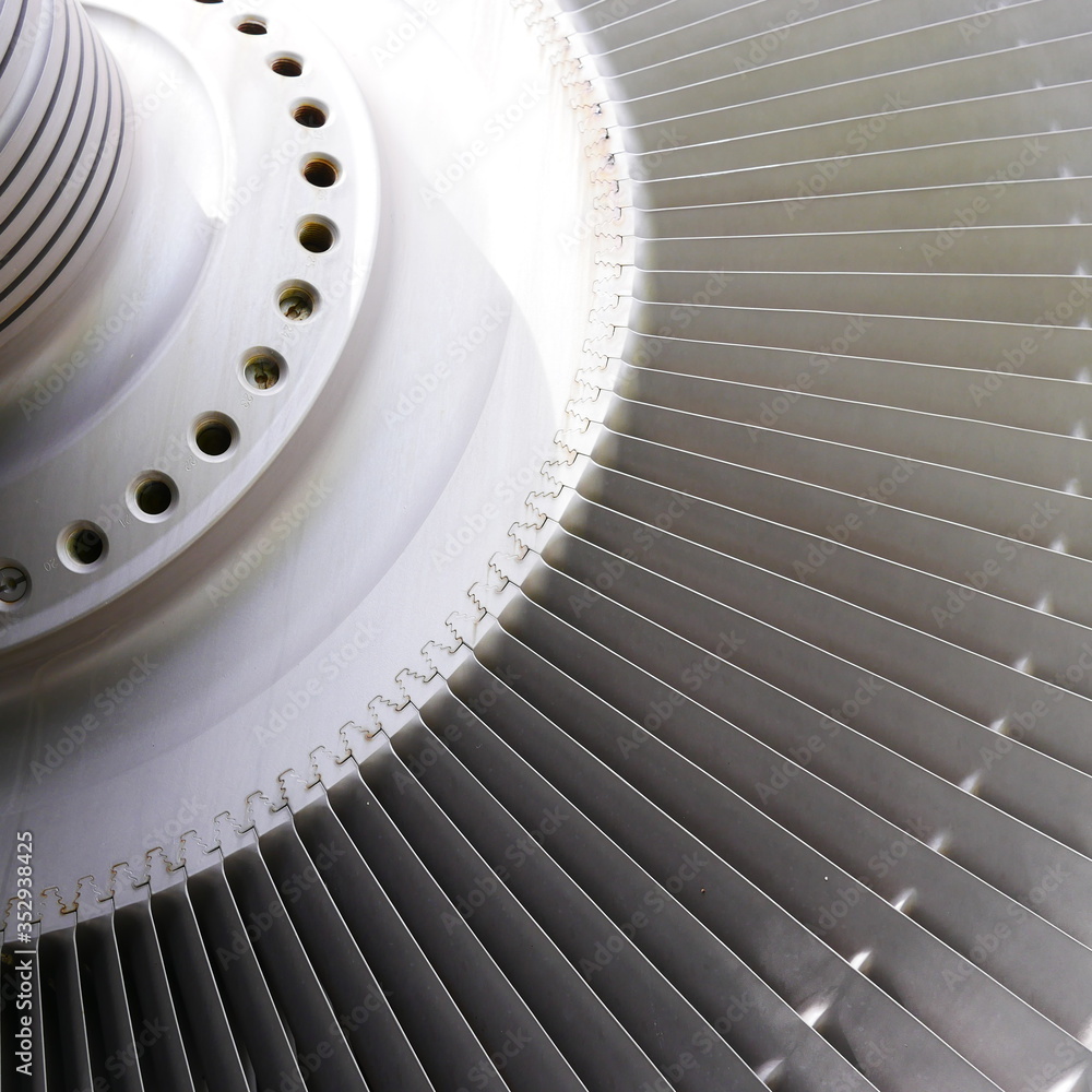 Photos of large natural gas turbines. Many propellers. Engines in power ...