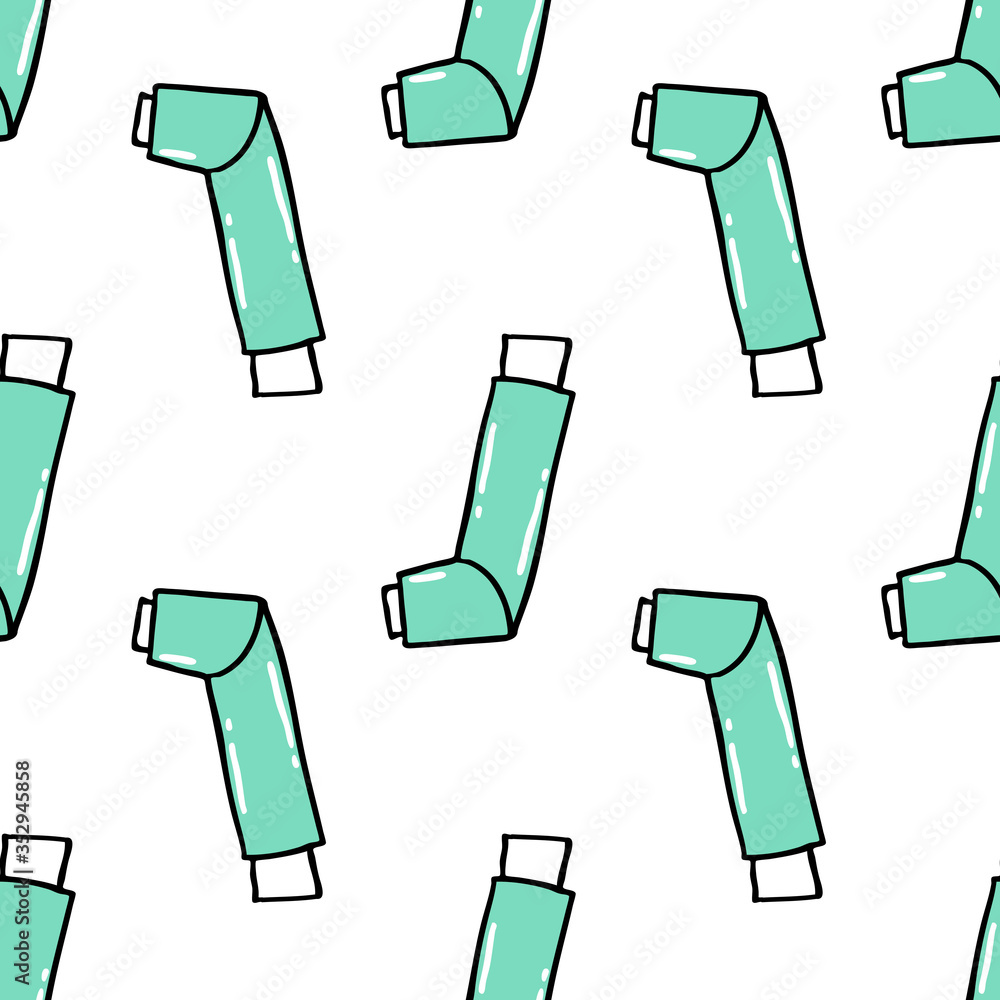 asthma inhaler seamless doodle pattern, vector illustration Stock ...