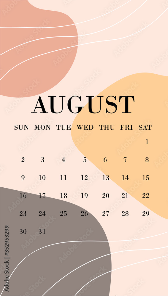 2020 сalendar design. August. Week starts on Sunday. Calendar design ...