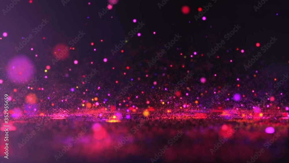 Multi-colored glowing sphere particles falling from the sky, bouncing and exploding when they ...