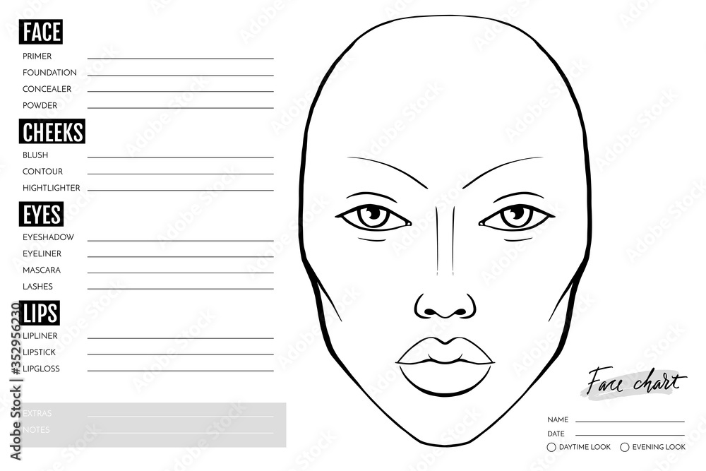 Face chart Blank. Makeup Artist Vector template. Stock Vector | Adobe Stock