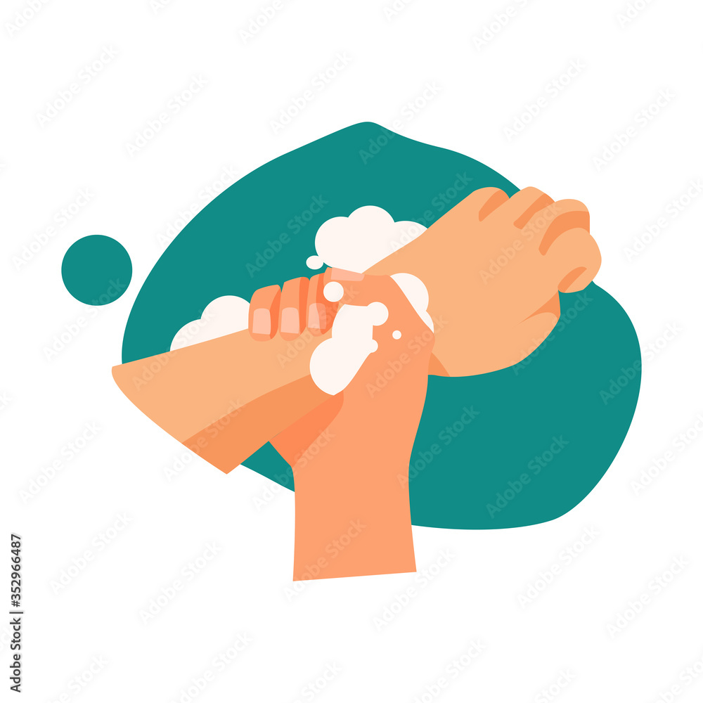Intensive handwashing illustration. Water, soap, cleaning. Hygiene ...