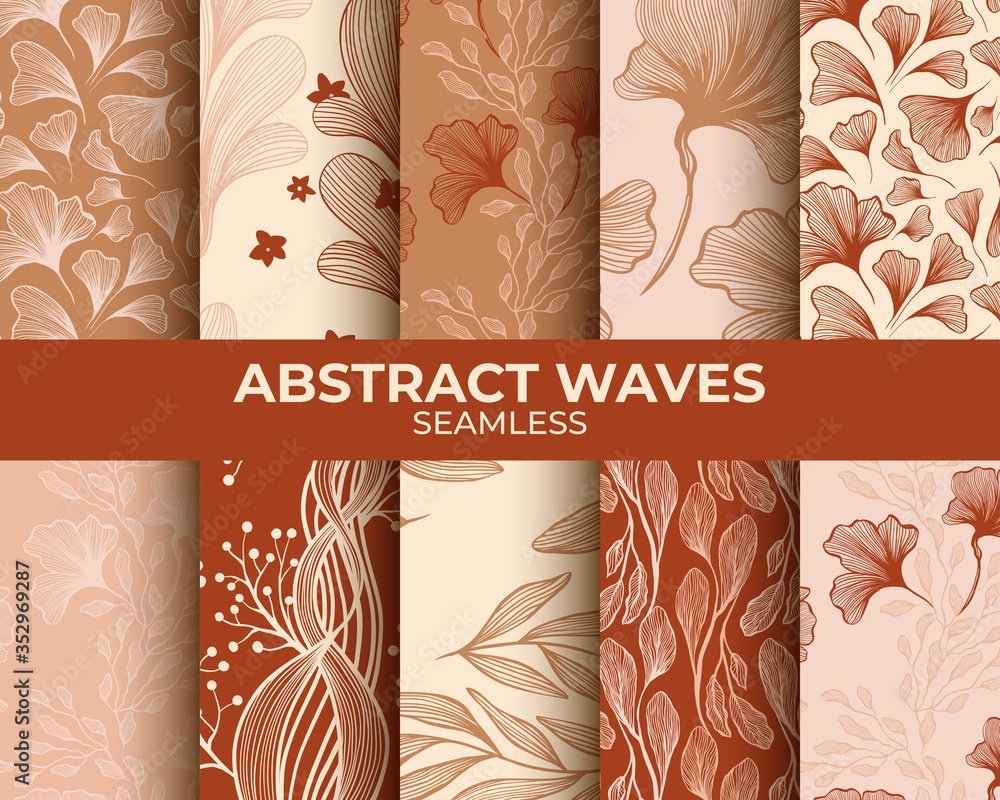 Abstract Neutral Botanical Seamless Patterns set in Light Neutral ...