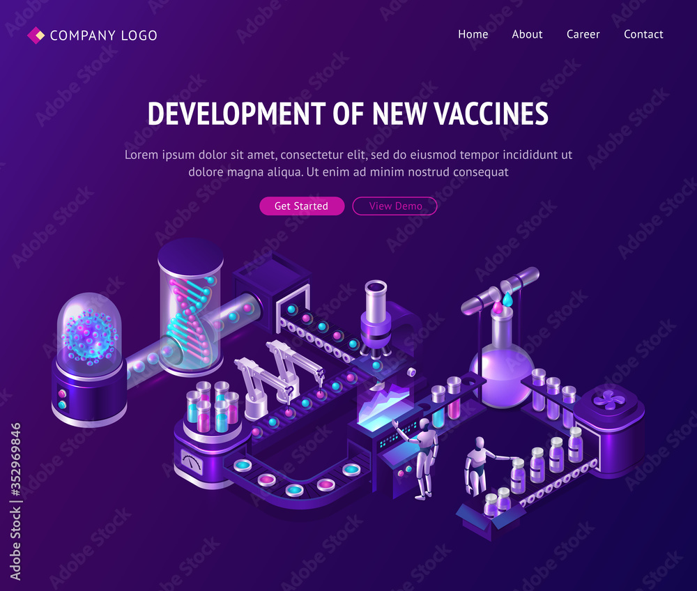 Vaccine development in laboratory isometric landing page, ai cyborgs ...