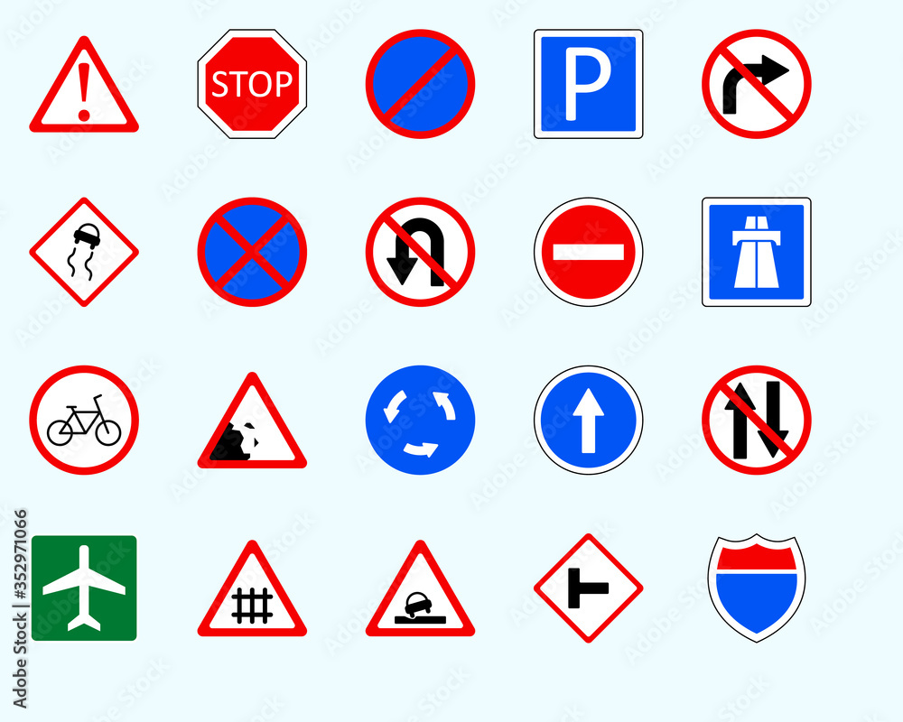 Traffic signs, warningSet of road sign. collection of warning, priority ...