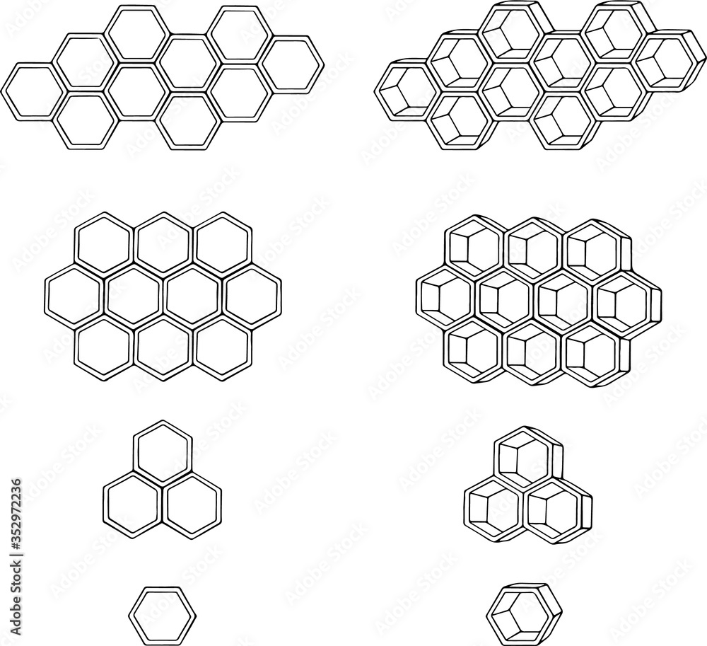 Honeycomb 2d and 3D Line Drawing Vector Stock Vector | Adobe Stock