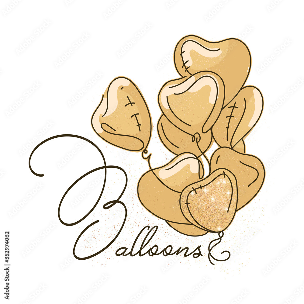 Logo with Gold Balloons, Decorations and cursive font. Balloons and ...
