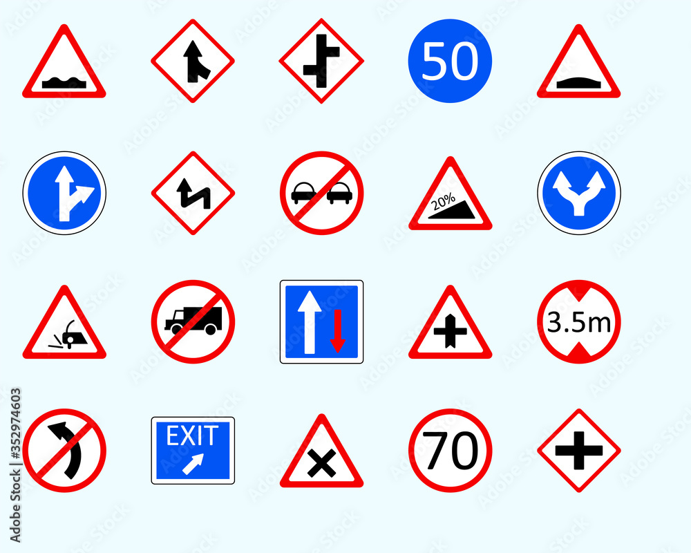 Traffic signs, intersectionSet of road sign. collection of warning ...