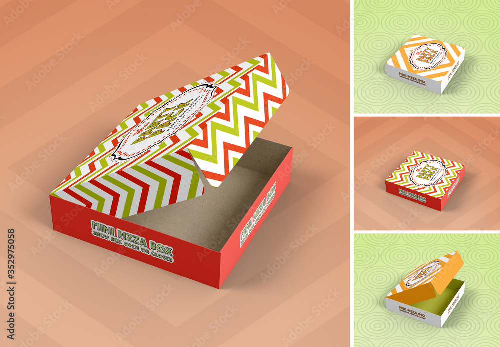 Mini Pizza Box Packaging Mockup Stock Template | Adobe Stock