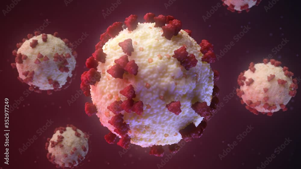 Microscopic view on virus cells floating in human blood. Coronavirus ...