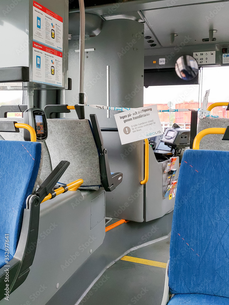 Stockfoto Empty seats in Swedish bus due to coronavirus, 20 may 2020 ...