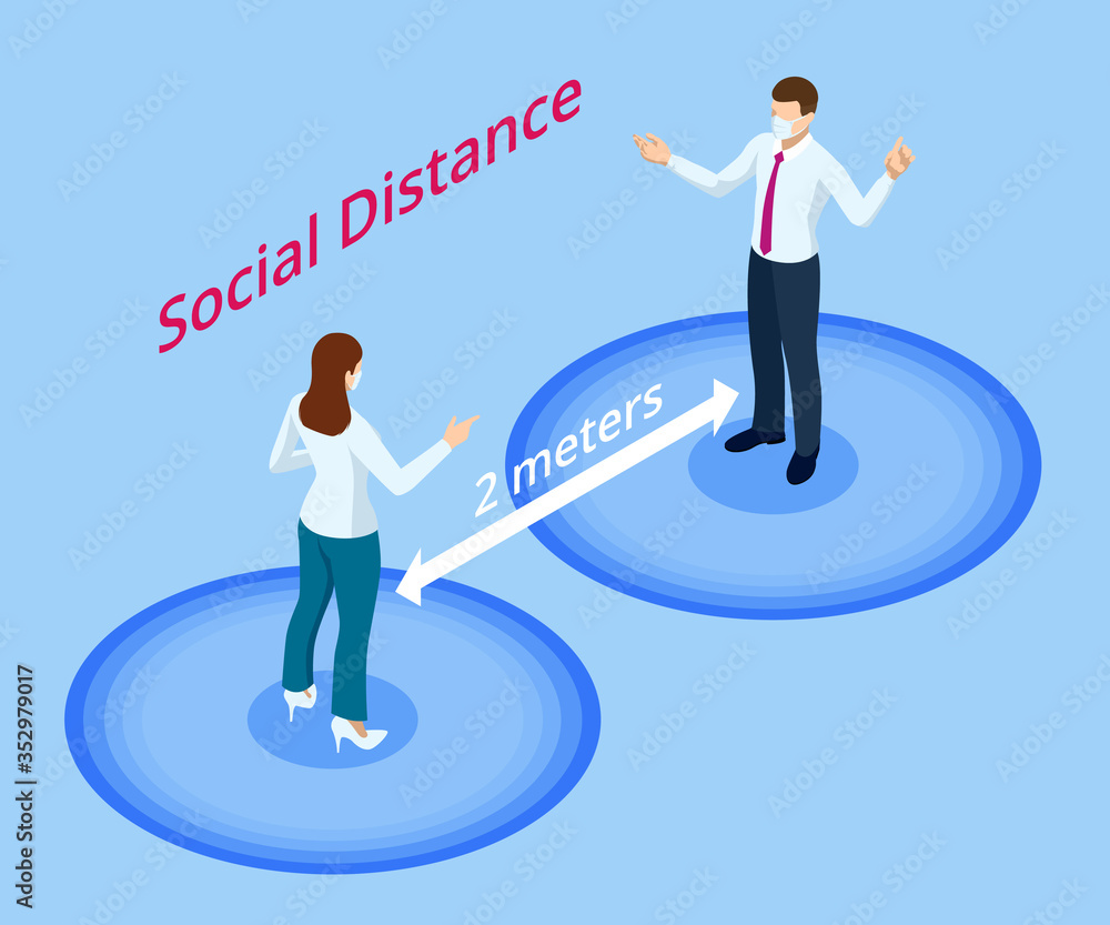 Isometric Maintain a social distance of 2 m in public due to a pandemic ...