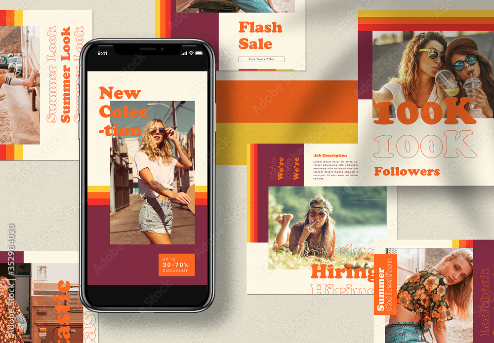 Retro 70S Social Media Pack Stock Template | Adobe Stock