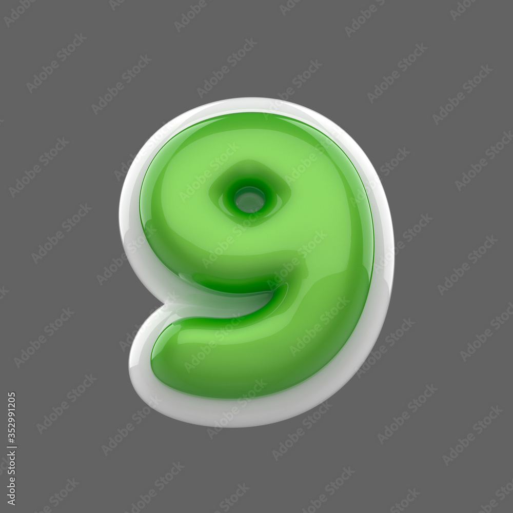 9 nine nove rounded cool funny letter type reflexive green alphabet 3d ...