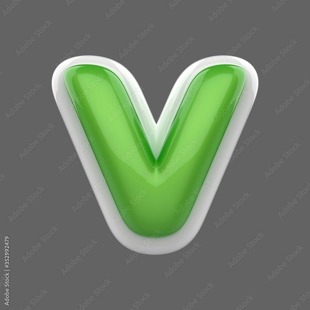 V rounded cool funny letter type reflexive green alphabet 3d typeface ...