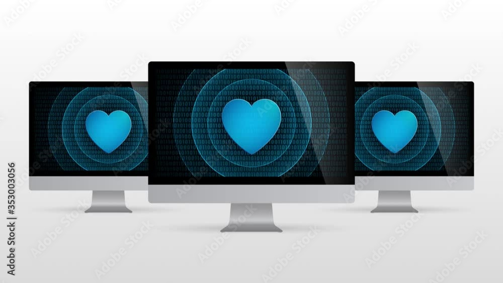 Computer device with love icon. Realistic desktop monitor with Heart ...