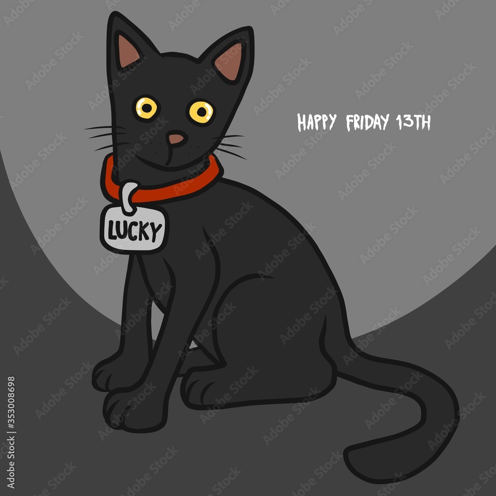 Black Cat Happy Friday 13th Cartoon Vector Illustration Stock Vector