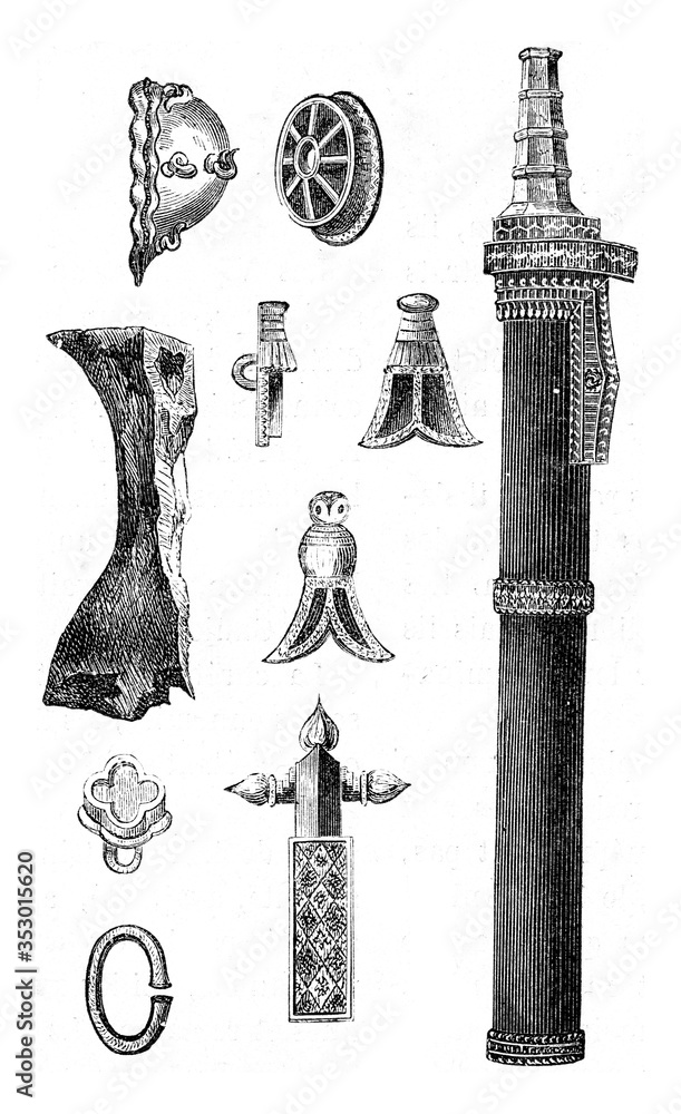 Objects found in the tomb of Childeric, in Tournai and on the ...