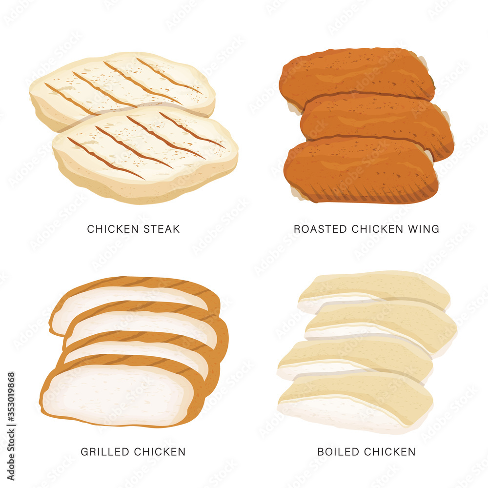 Set of food Chicken sliced isolated on a white background. Cartoon ...