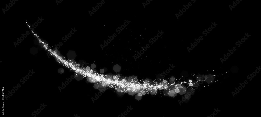 White Particles dynamic lights line effect isolated on black color ...