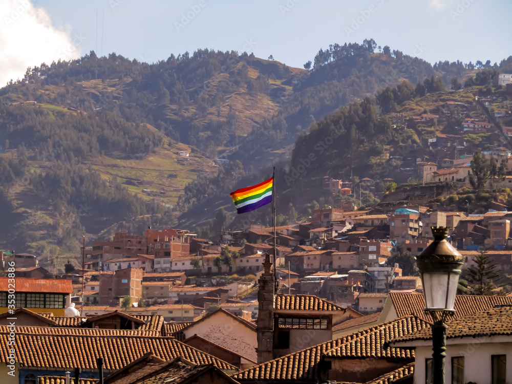 The flag of Cusco, Peru, is formed by seven horizontal bands of seven ...