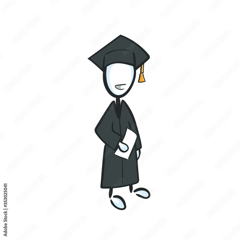 Happy school graduate in square hat with diploma. College raduation ...