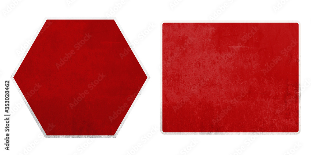 Set of blank red road sign or old traffic signs isolated on white ...