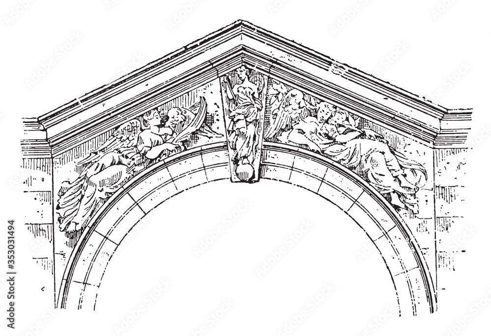 Spandrel on a renaissance pediment, vintage illustration. Stock Vector ...